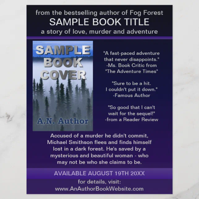 Writer Author Promotion Book Cover Blue Purple Flyer | Zazzle