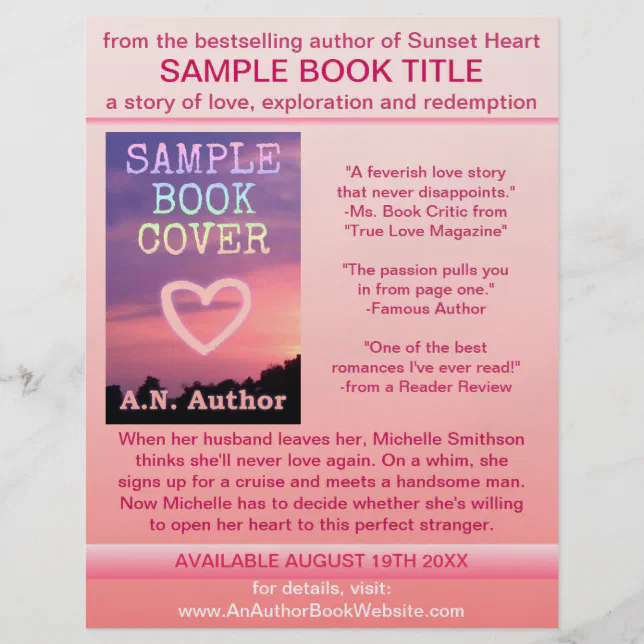 Writer Author Promotion Book Cover Pink White Flyer | Zazzle