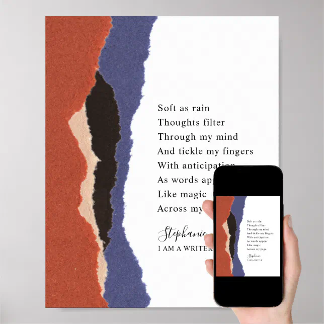 Writer Name Motivational Poem Abstract Torn Paper Poster | Zazzle