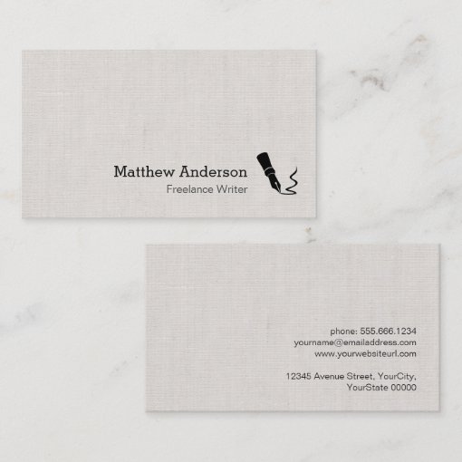 Writer Pen Symbol - Simple Elegant Linen Look Business Card | Zazzle