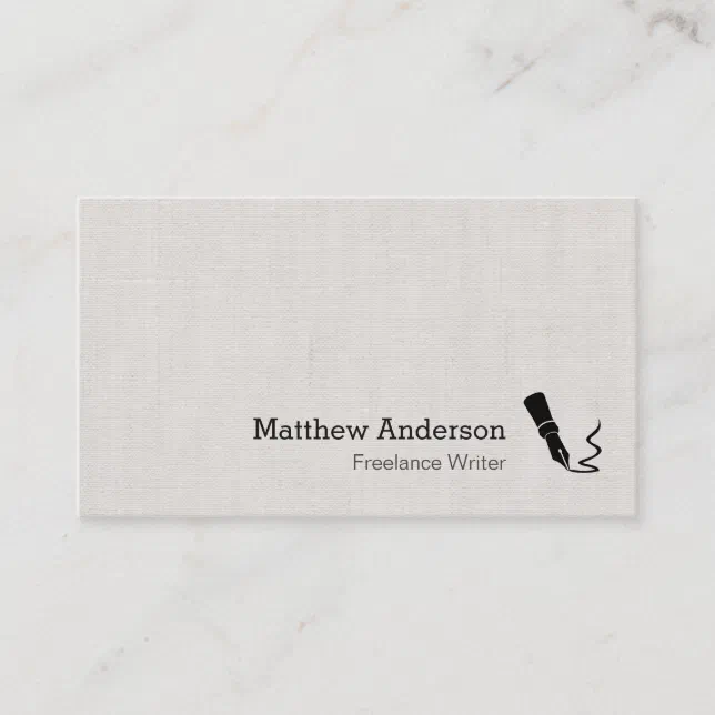 Writer Pen Symbol - Simple Elegant Linen Look Business Card | Zazzle