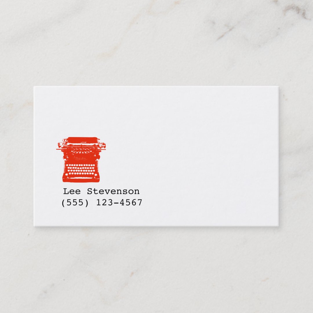 Writer Typewriter Simple White Business Card | Zazzle