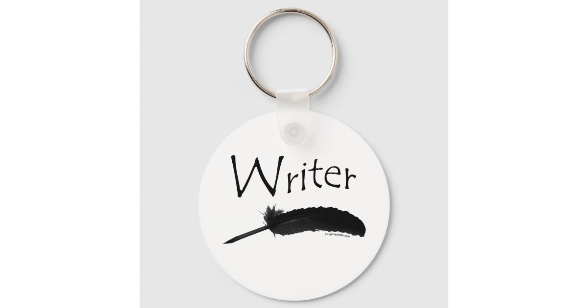 Writer with quill pen keychain | Zazzle