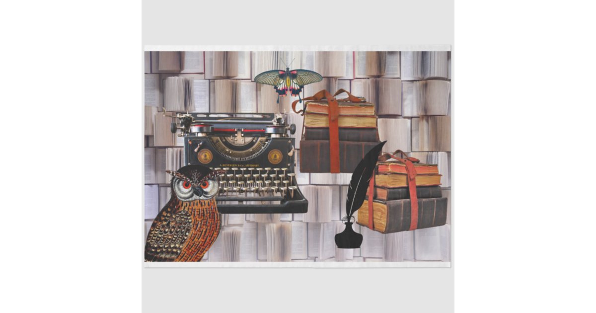 Writing Books Typewriter Collage Decoupage Tissue Paper | Zazzle