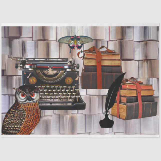 Writing Books Typewriter Collage Decoupage Tissue Paper | Zazzle