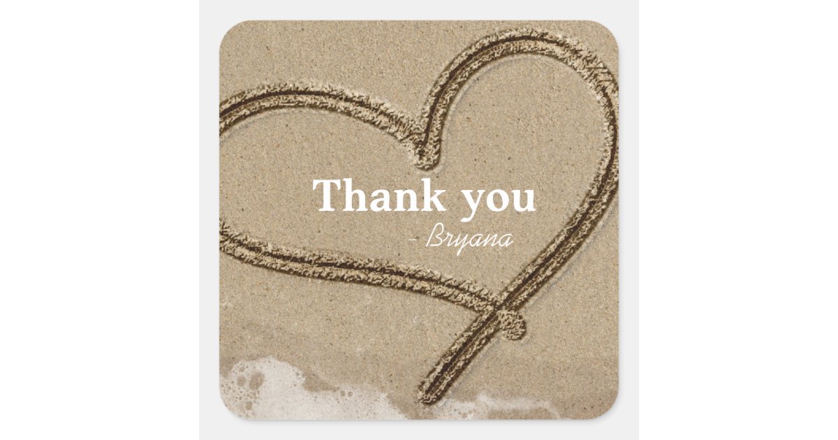 Writing in Sand Heart Beach Wedding Favor Sticker | Zazzle