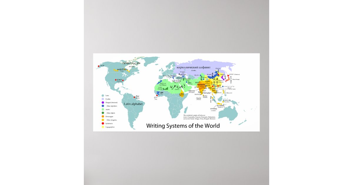 Writing Systems Map of the World Chart | Zazzle