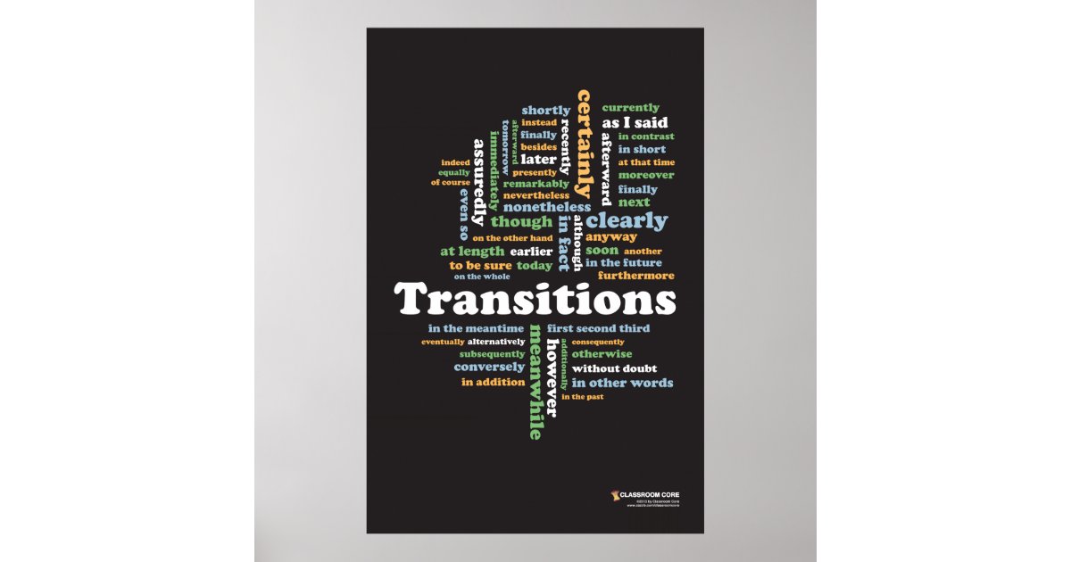 Writing Transitions 24" x 36" Classroom Poster | Zazzle