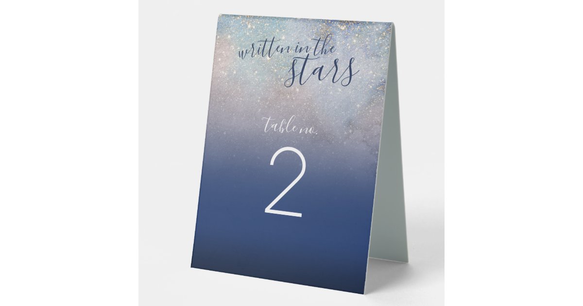 Written in the Stars Celestial Navy Galaxy Wedding Table Tent | Zazzle