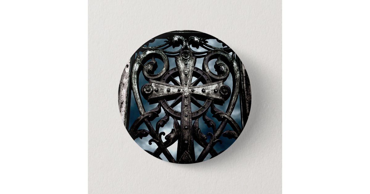 Wrought iron cross pinback button | Zazzle