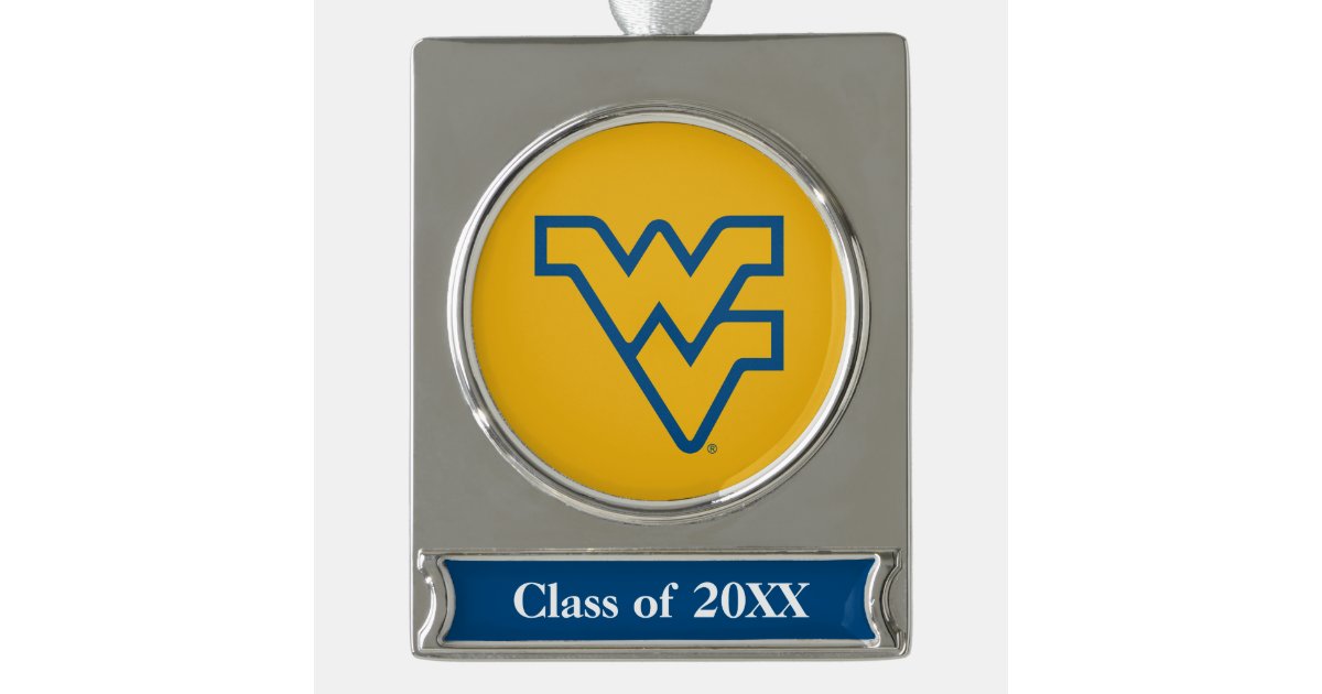 WVU Logo with Year Silver Plated Banner Ornament | Zazzle