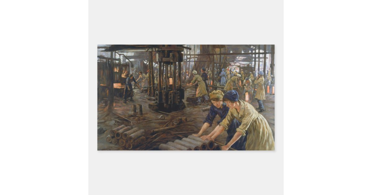 WW1 1918 Women Working at a Munitions a Factory Rectangular Sticker ...