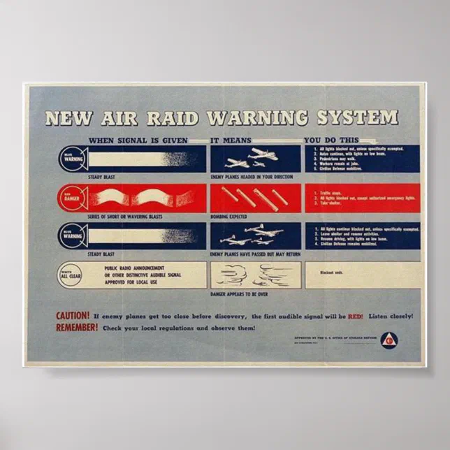 WW2 "Air Raid Warning System" - Homeland Security Poster | Zazzle
