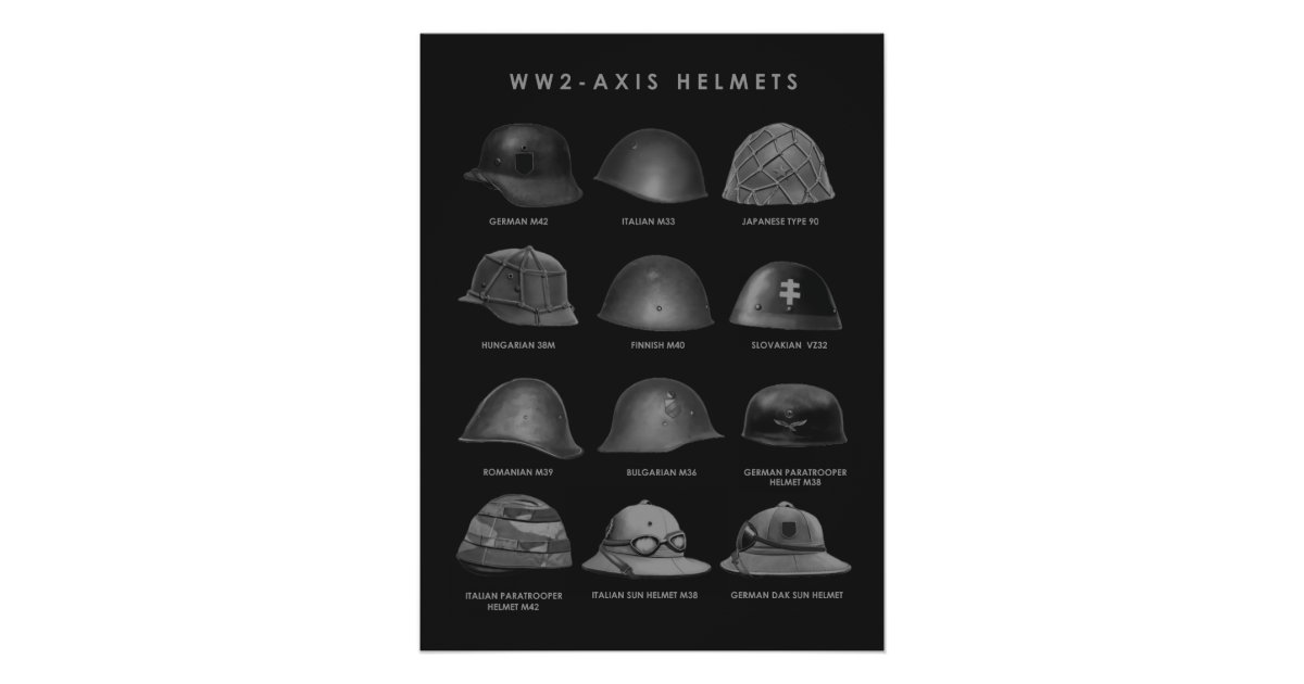 WW2 - Axis Helmets Poster | Zazzle
