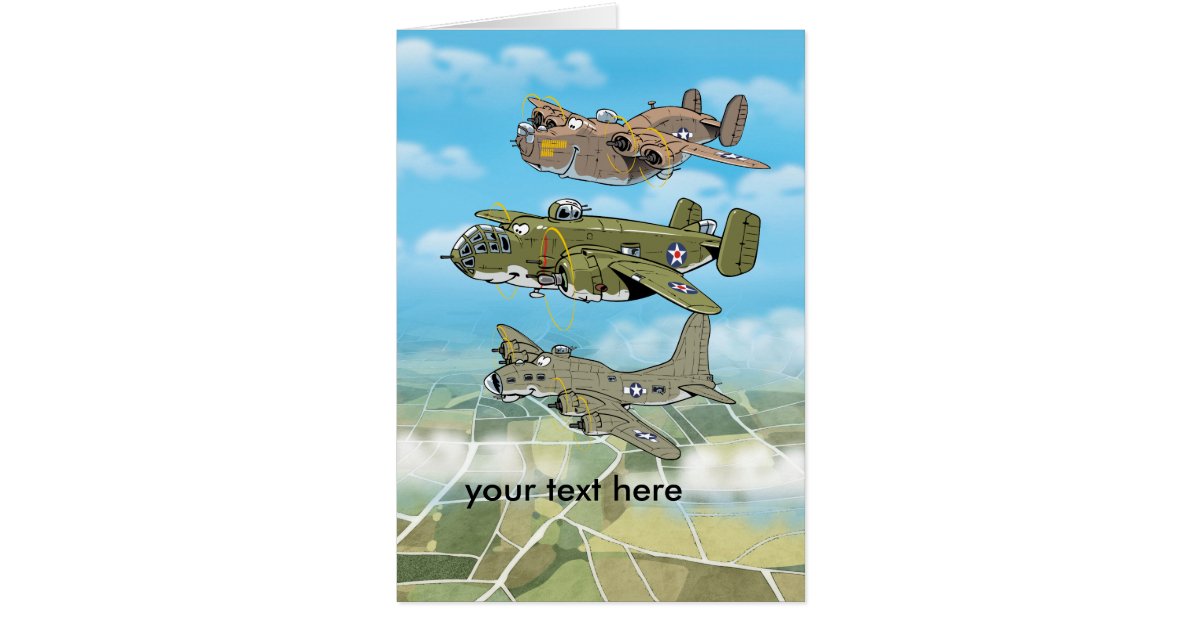 ww2 bomber editable text and cartoon planes card | Zazzle