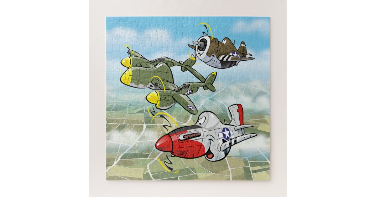 WW2 fighter planes P-51, P-47, P-47caricatures Jigsaw Puzzle | Zazzle