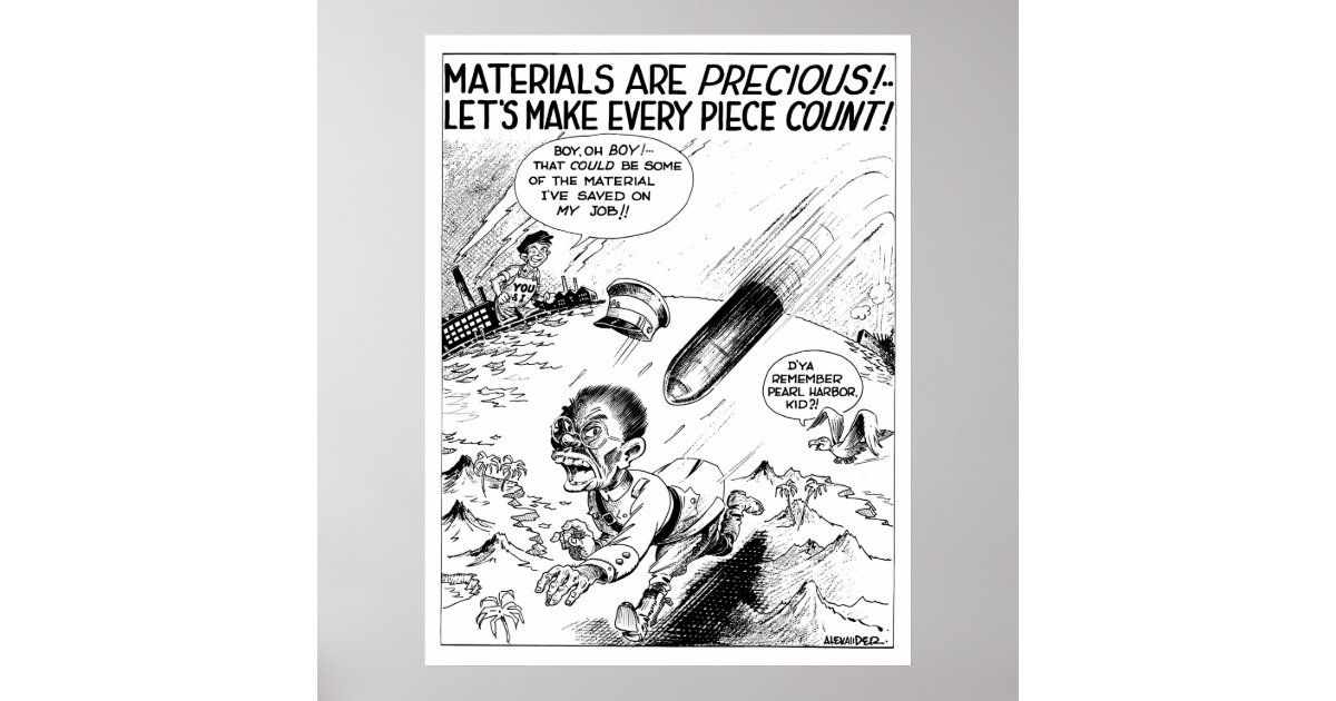 WW2 -- Material Conservation Cartoon Poster | Zazzle