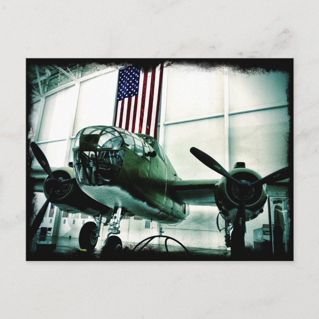 WWII Airplane American Flag Patriotic Postcards | Zazzle