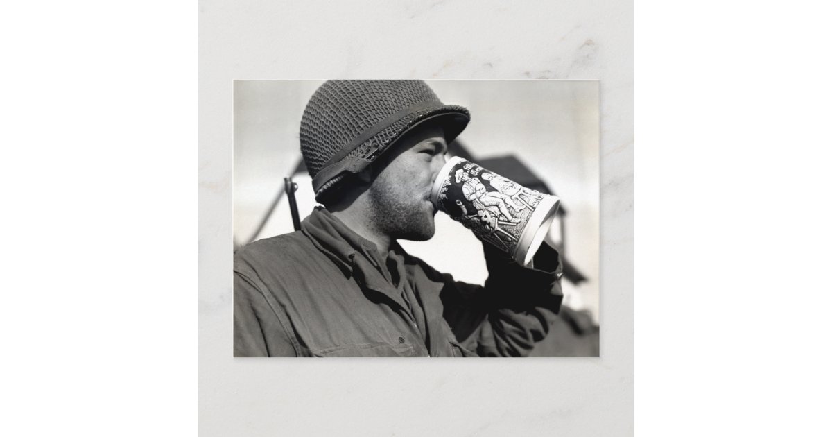 WWII American Soldier Drinking Beer Postcard | Zazzle