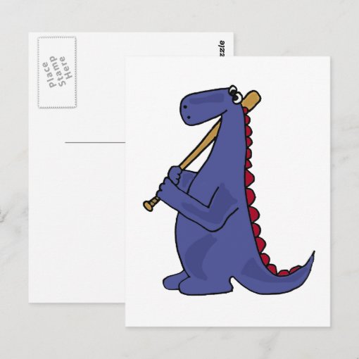 WX- Blue Dinosaur Playing Baseball Cartoon Postcard | Zazzle