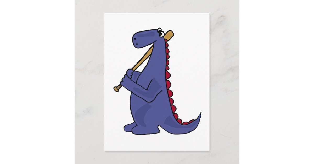 WX- Blue Dinosaur Playing Baseball Cartoon Postcard | Zazzle