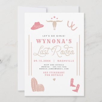 WYNONA Blush Pink Last Rodeo Cowgirl Bachelorette Invitation | Zazzle
