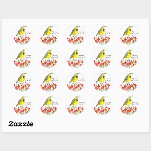 Wyoming Meadowlark Songbird Wildflowers Classic Round Sticker | Zazzle