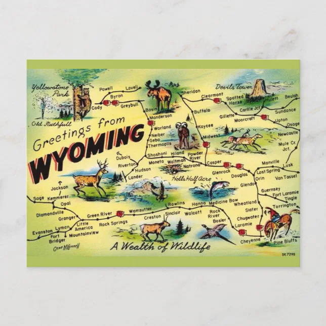 Wyoming Vintage Postcard Map | Zazzle