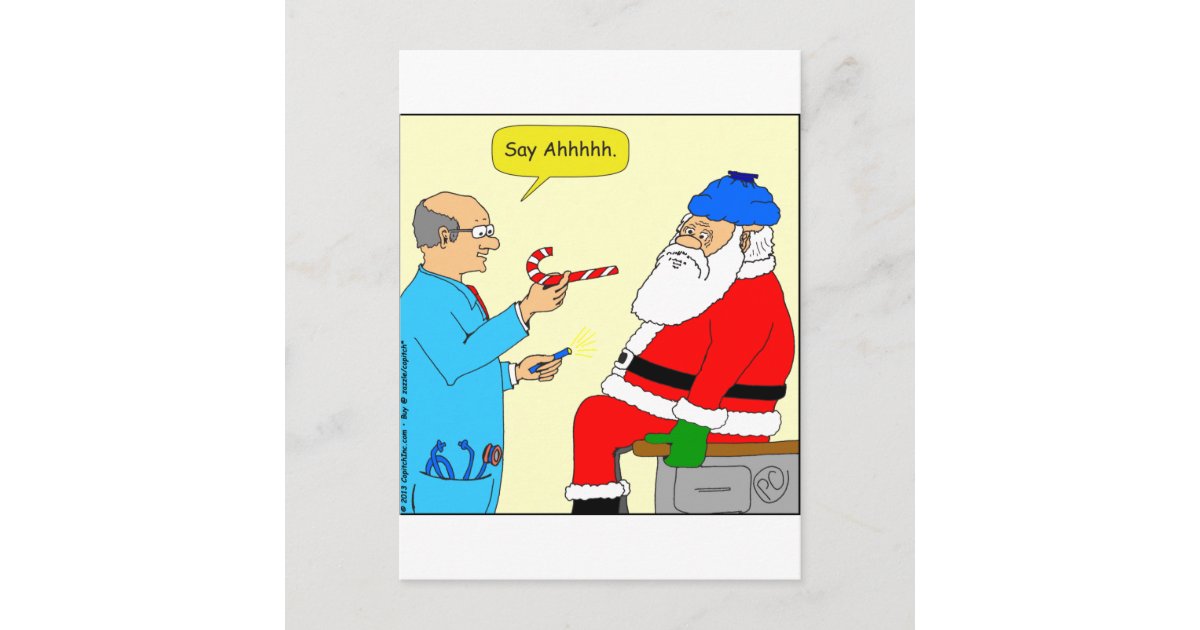 x85 Santa say ahhh Cartoon Holiday Postcard | Zazzle