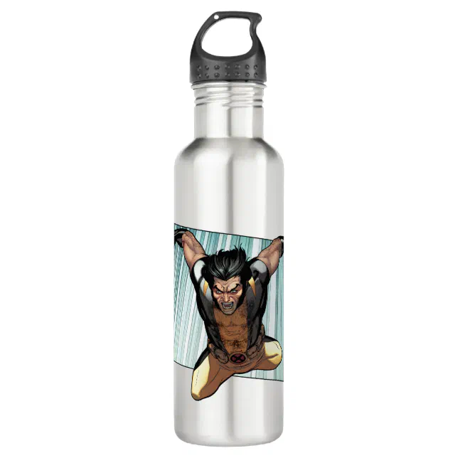 X-Men | Wolverine Leaping Down Comic Panel Stainless Steel Water Bottle ...