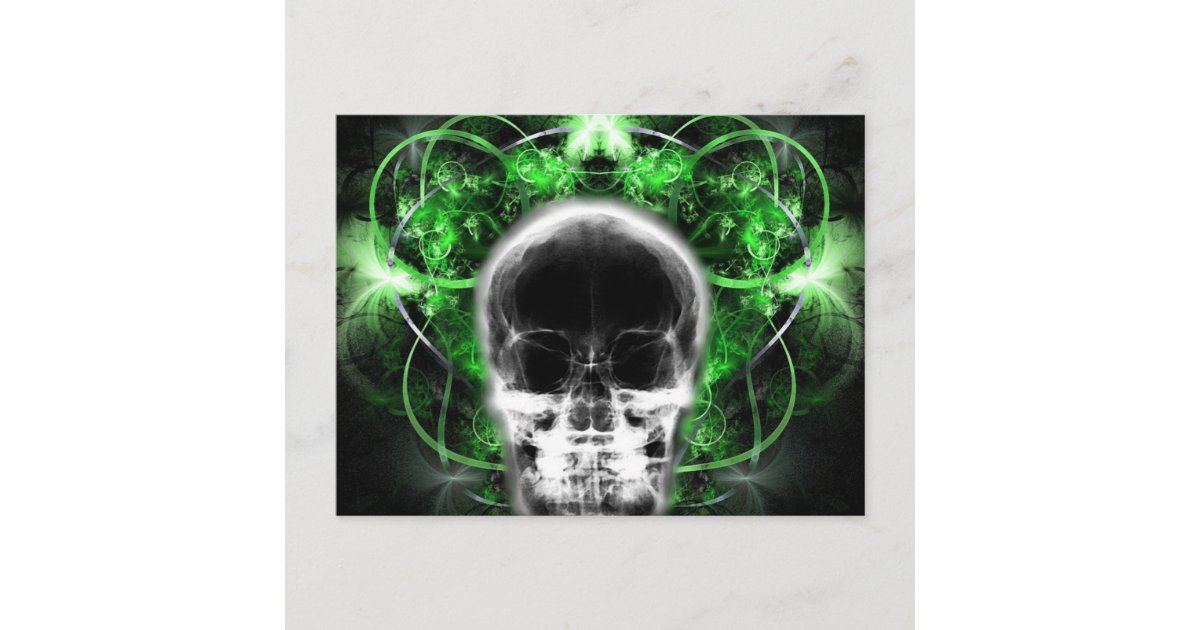 X-Ray Butterfly Fractal Skull - Green Postcard | Zazzle