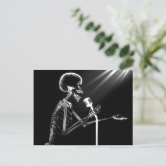 X-RAY SKELETON SINGING ON RETRO MIC - B&W POSTCARD | Zazzle