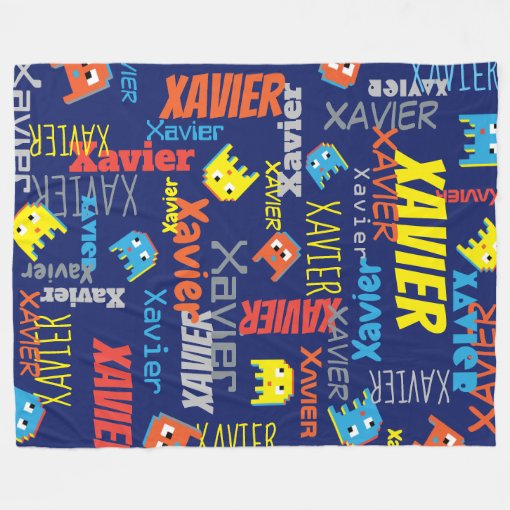 Xavier custom name pixel graphic monster fleece blanket | Zazzle