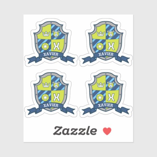 Xavier initial letter X custom name bear crest Sticker | Zazzle
