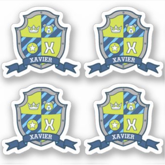 Xavier initial letter X custom name bear crest Sticker | Zazzle