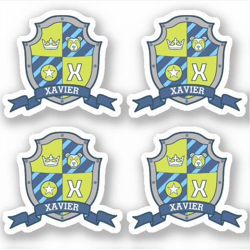Xavier initial letter X custom name bear crest Sticker | Zazzle