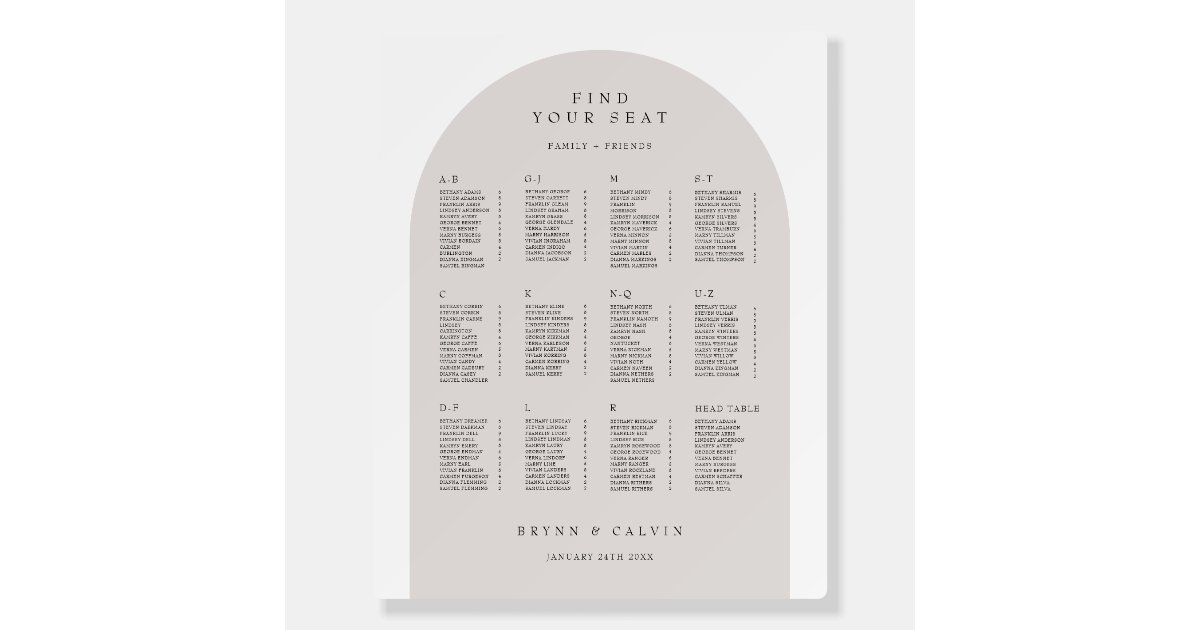 XL Arch Seating Chart Wedding Reception Table Sign | Zazzle