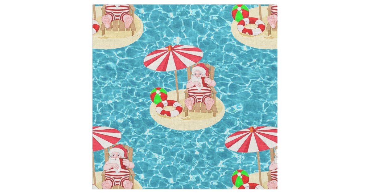 xmas beach santa claus fabric | Zazzle