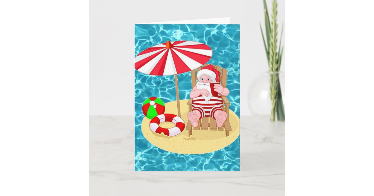 xmas beach santa claus holiday card | Zazzle