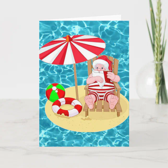 xmas beach santa claus holiday card | Zazzle