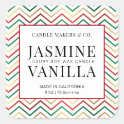 Xmas Candle Label Red Green Gold Holiday Sticker | Zazzle