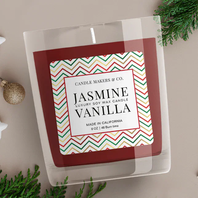 Xmas Candle Label Red Green Gold Holiday Sticker | Zazzle