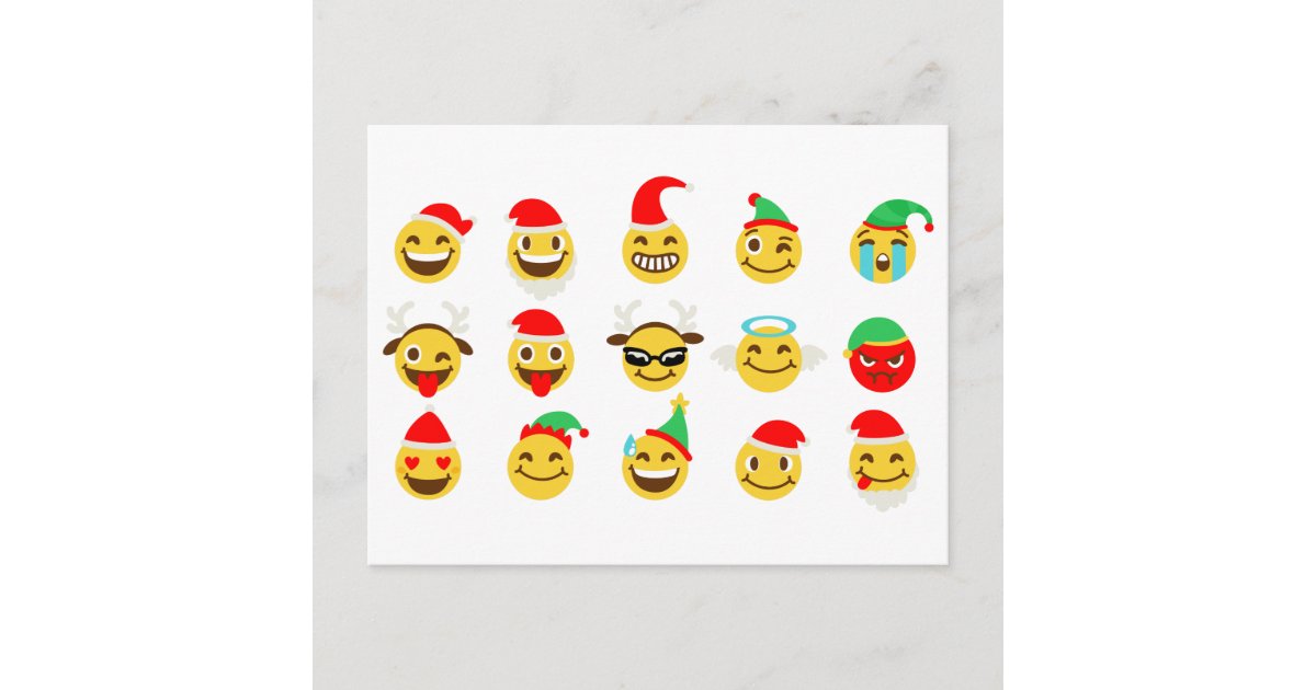 xmas emoji happy faces holiday postcard | Zazzle