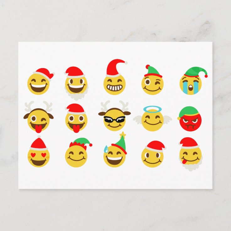 xmas emoji happy faces holiday postcard | Zazzle