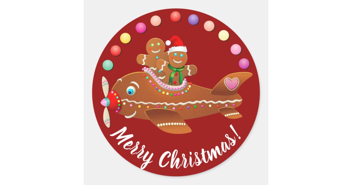 Xmas Gingerbread Airplane Cartoon Classic Round Sticker | Zazzle