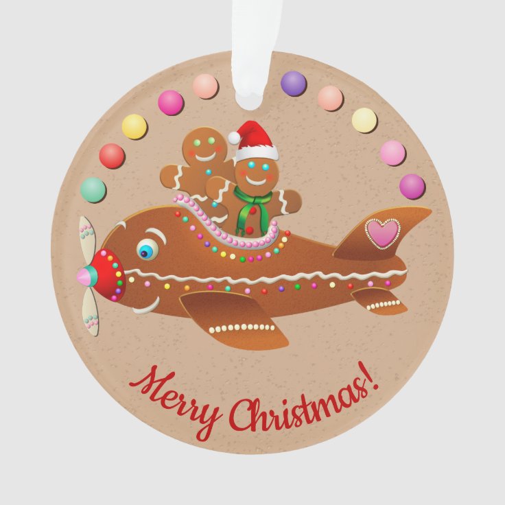 Xmas Gingerbread Train And Airplane Cartoon Ornament | Zazzle