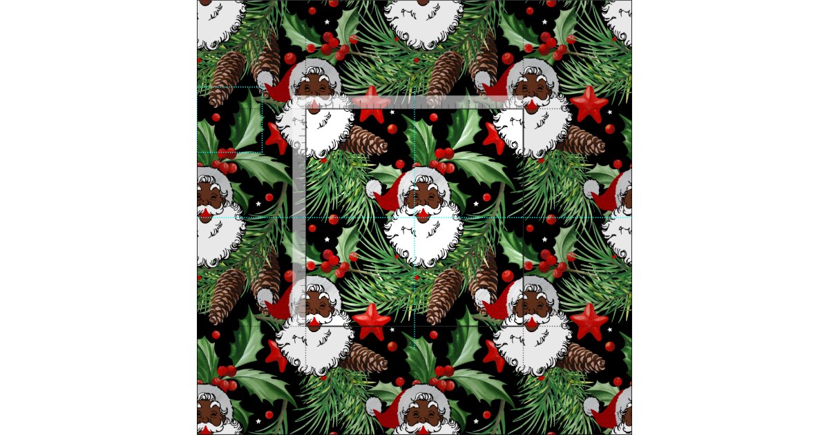 xmas holly black santa claus fabric | Zazzle