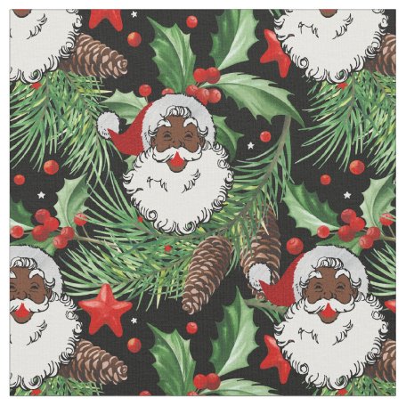 African American Black Santa Claus Christmas Fabric | Zazzle