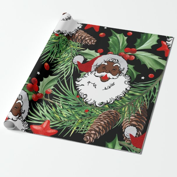 black santa claus christmas fabric | Zazzle.com
