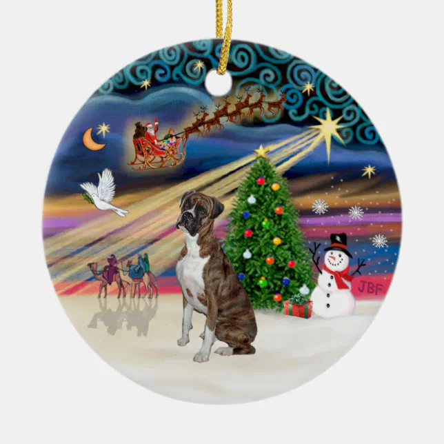 Xmas Magic - Boxer (Brindle-natural) Ceramic Ornament | Zazzle